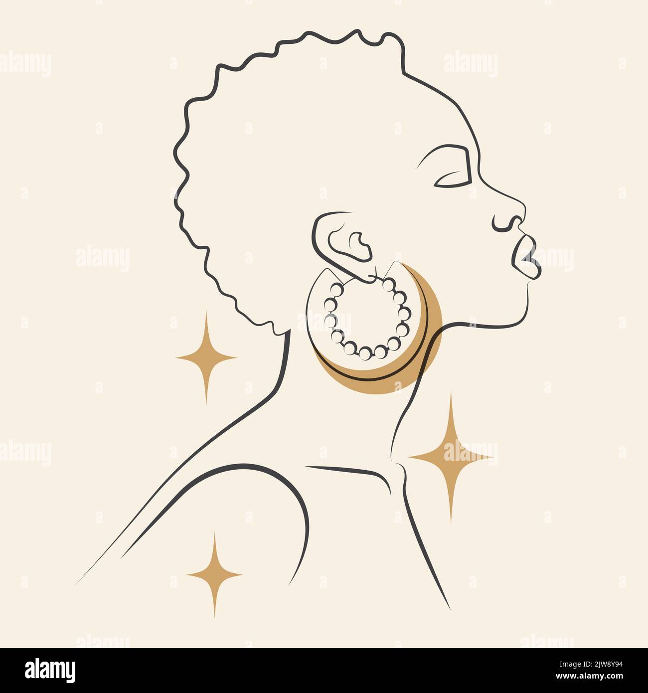 Minimalistic woman line art portrait, bohemian artwork. Abstract ...