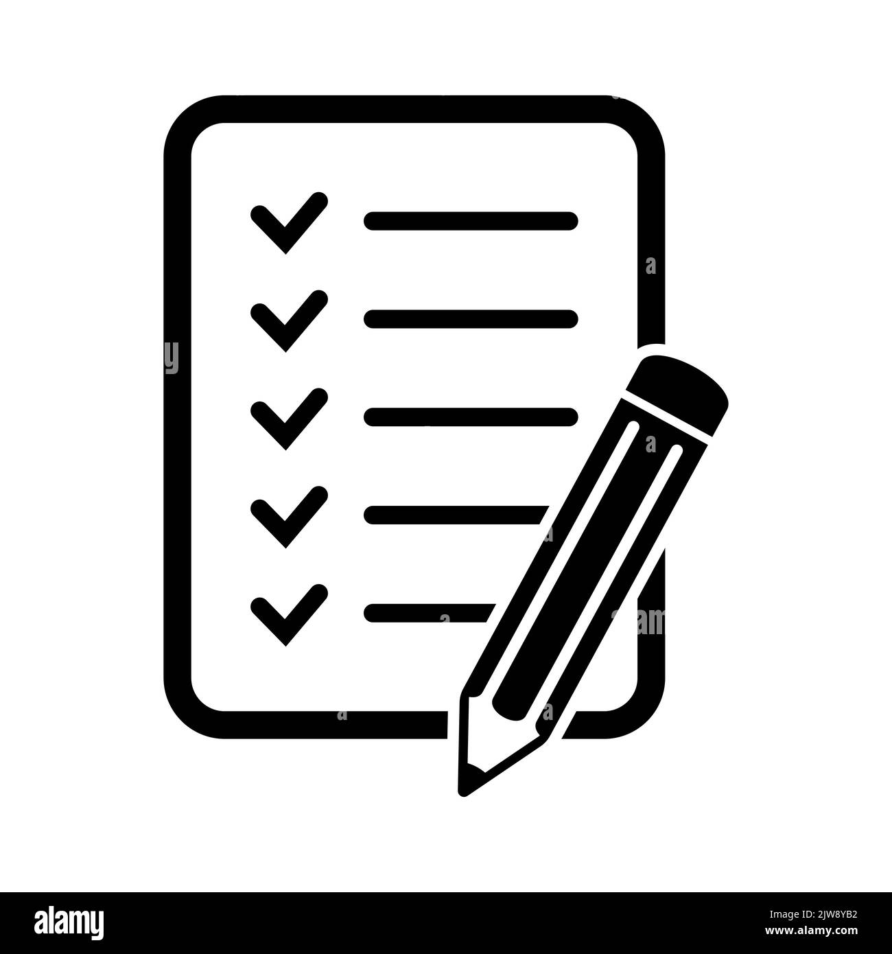 Checklist pencil vector icon, list icon. Black illustration isolated on ...