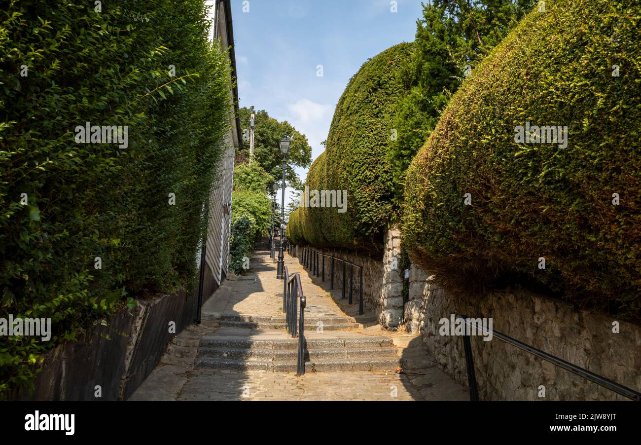The steep steps known as Church Hill in the centre of Leigh-on-Sea ...