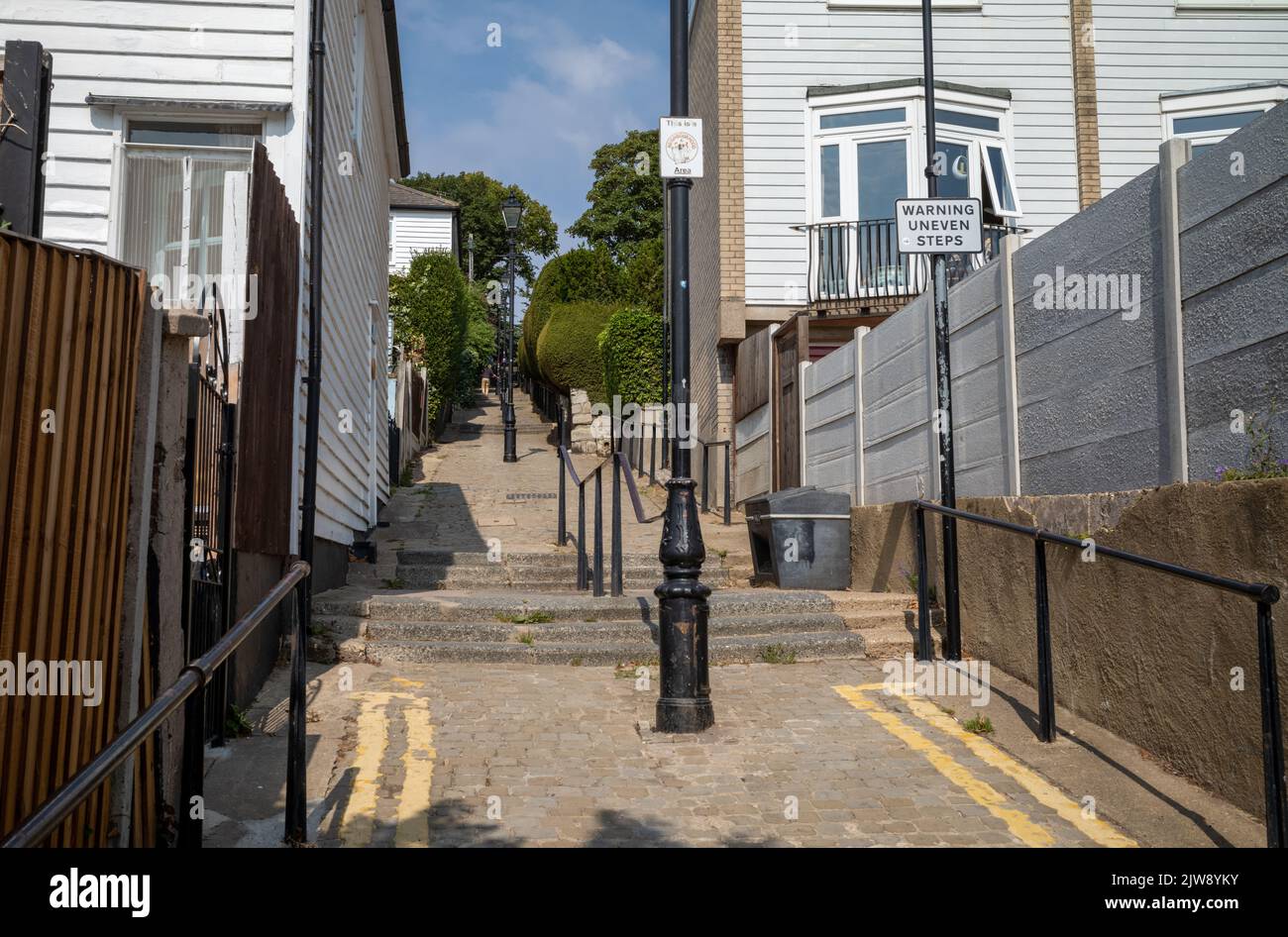 The steep steps known as Church Hill in the centre of Leigh-on-Sea ...
