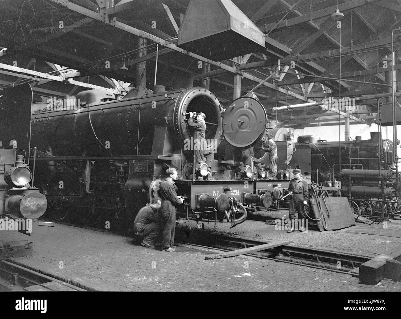 Interior of the Lijnwerkplaats of the N.S. in Maastricht, including the ...