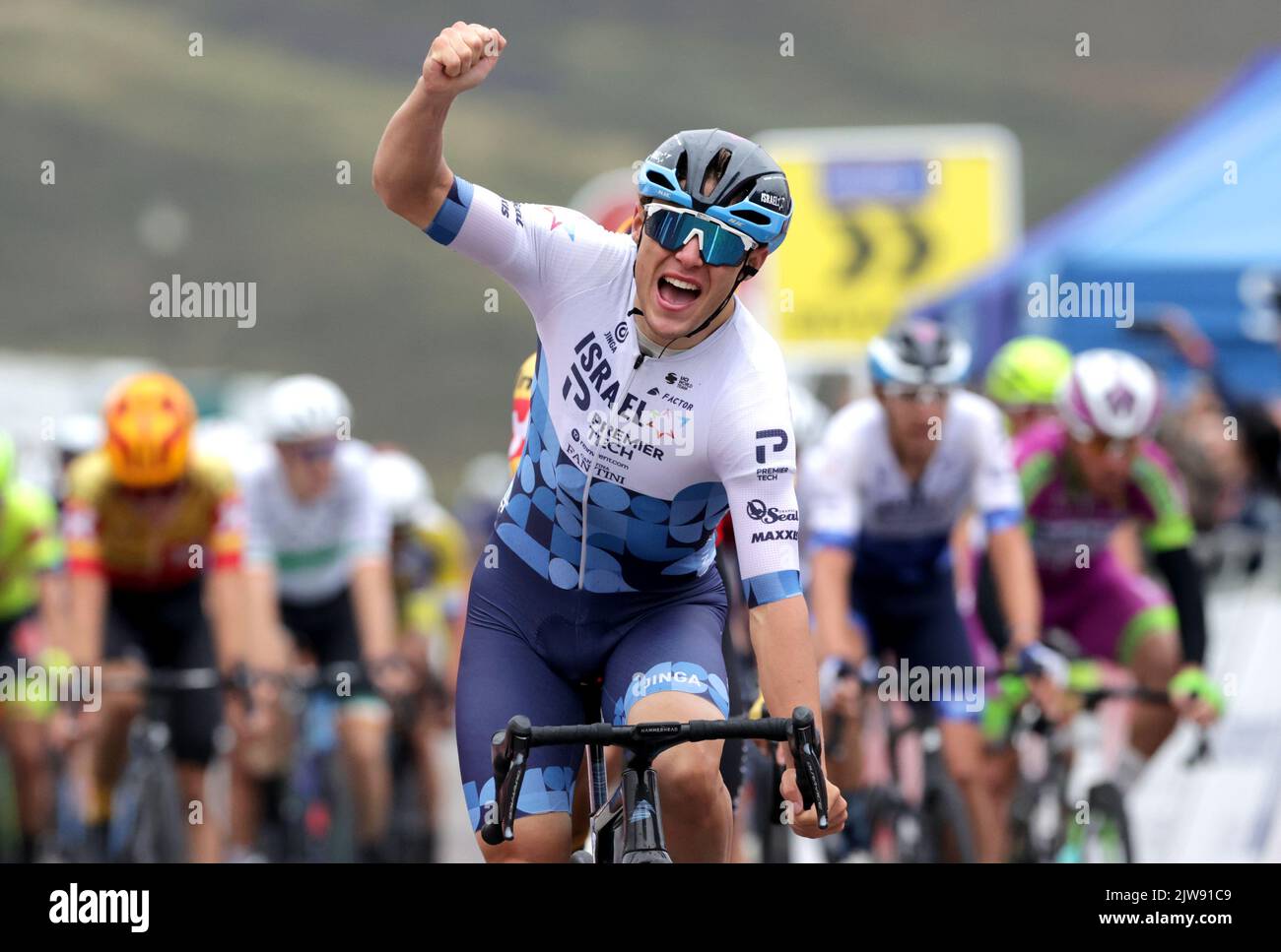 Corbin Strong of team Israel - Premier Tech celebrates winning stage ...