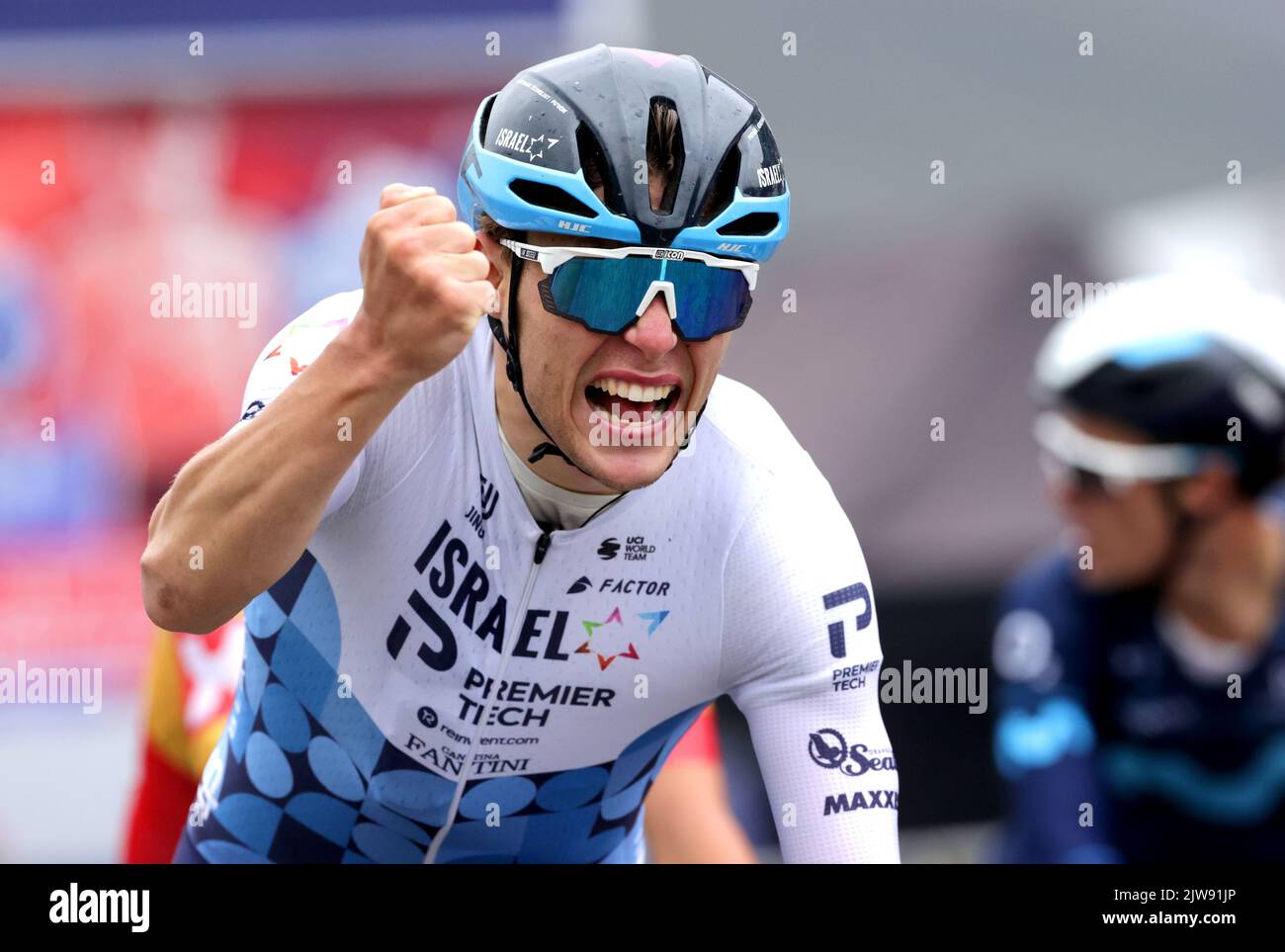 Corbin Strong of team Israel - Premier Tech celebrates winning stage ...