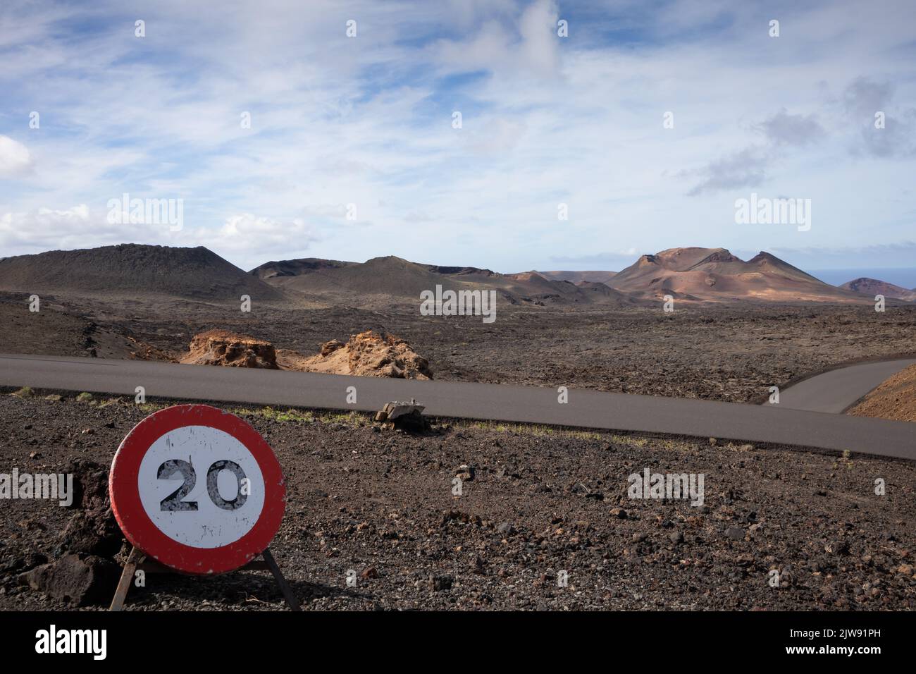 National Park of the volcanic formations. Land colors from red and ...