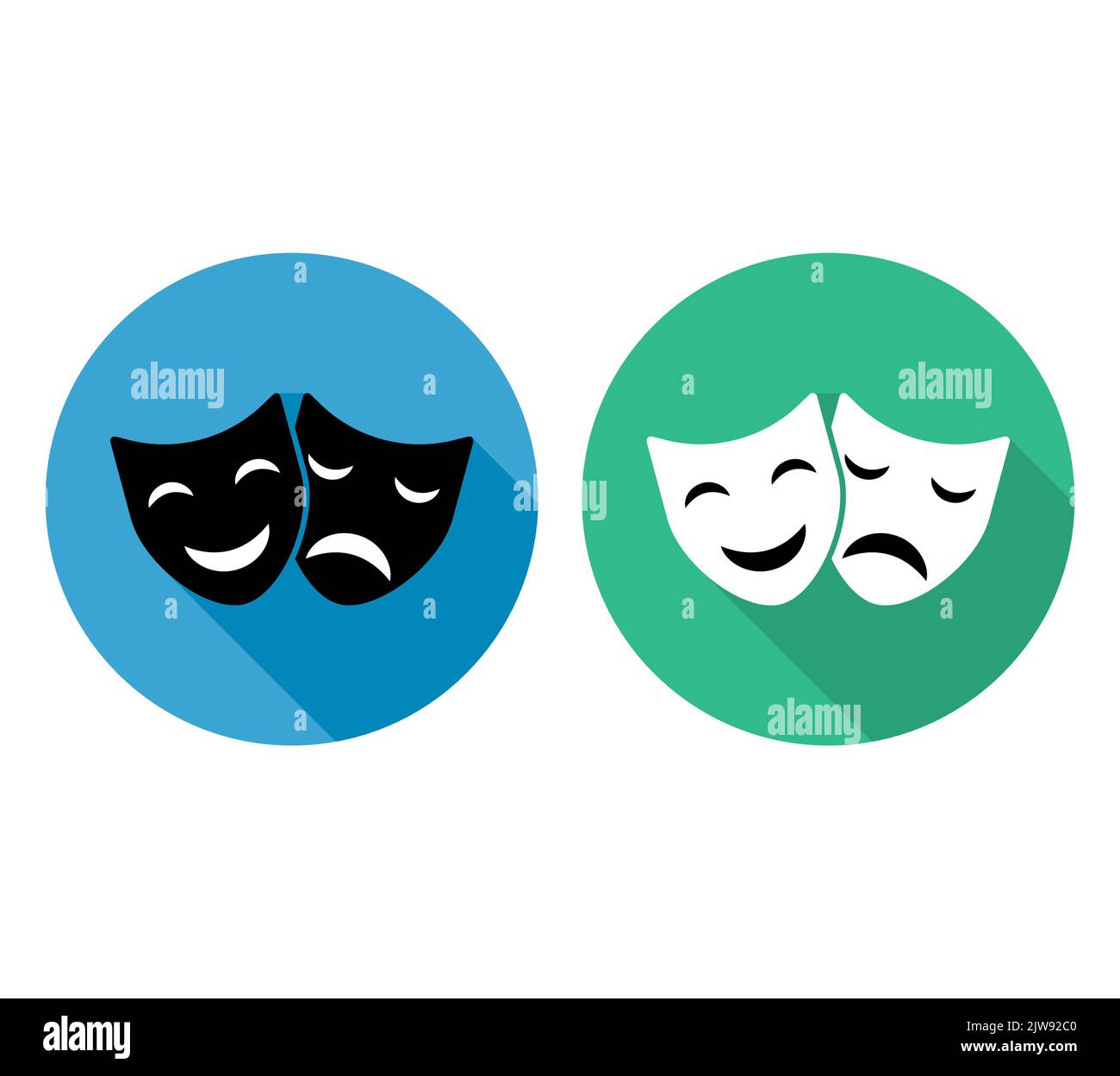 Set of Theater face mask icon shadow, emotion actor comedy and drama ...