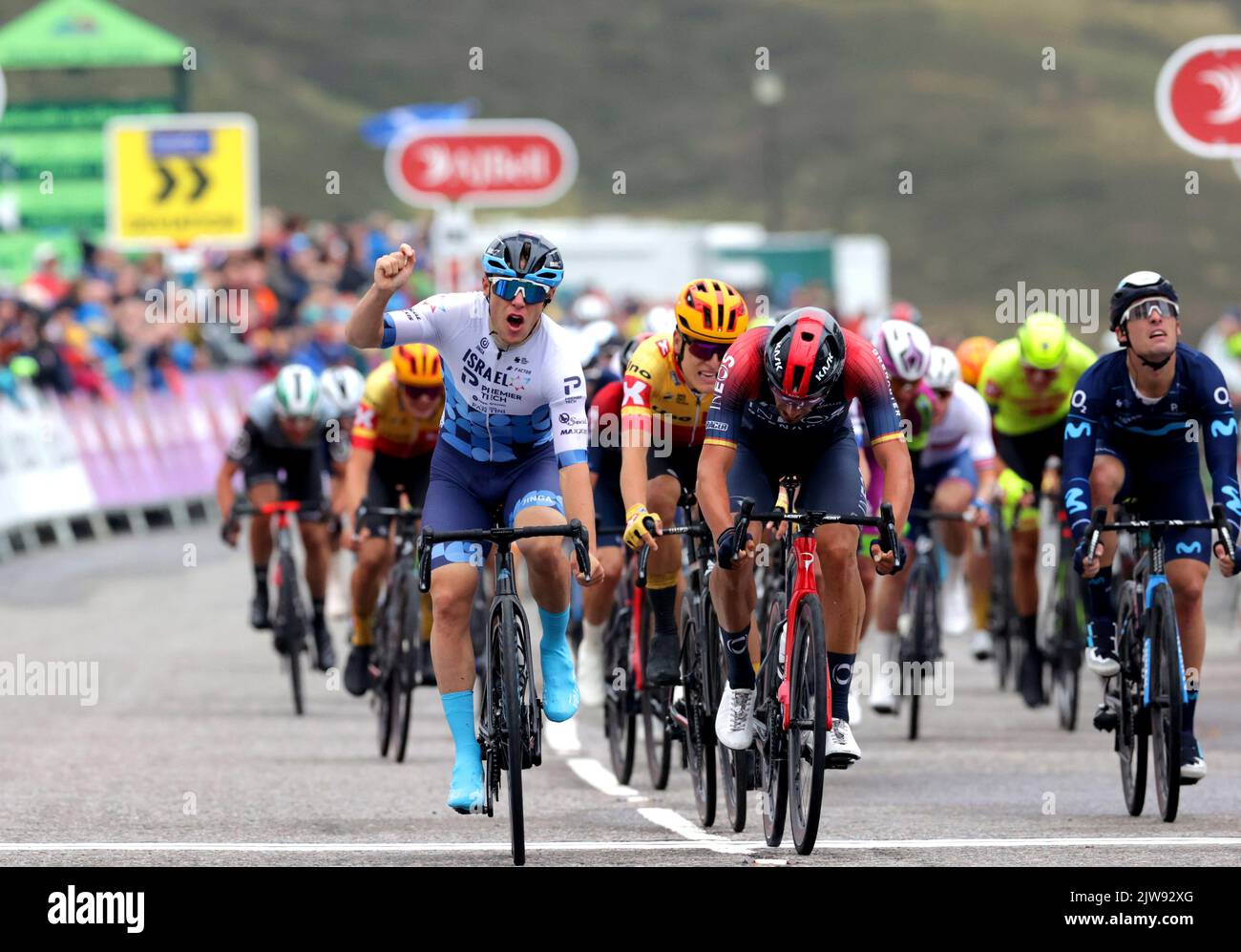 Corbin Strong of team Israel - Premier Tech (left) celebrates winning ...