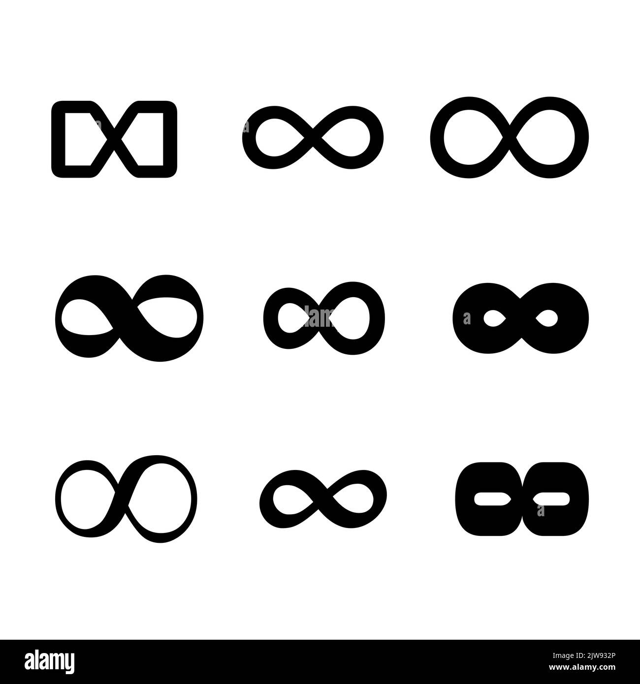 Set of Infinity geometric icon, mathematical tattoo symbol, endless ...