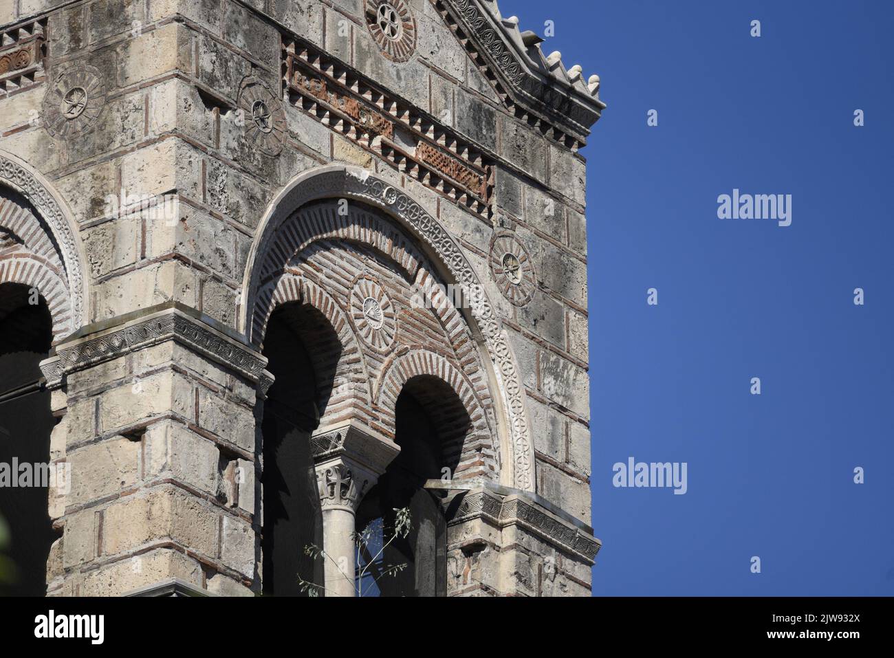 Bell tower view of the historic Russian Byzantine church of Holy ...