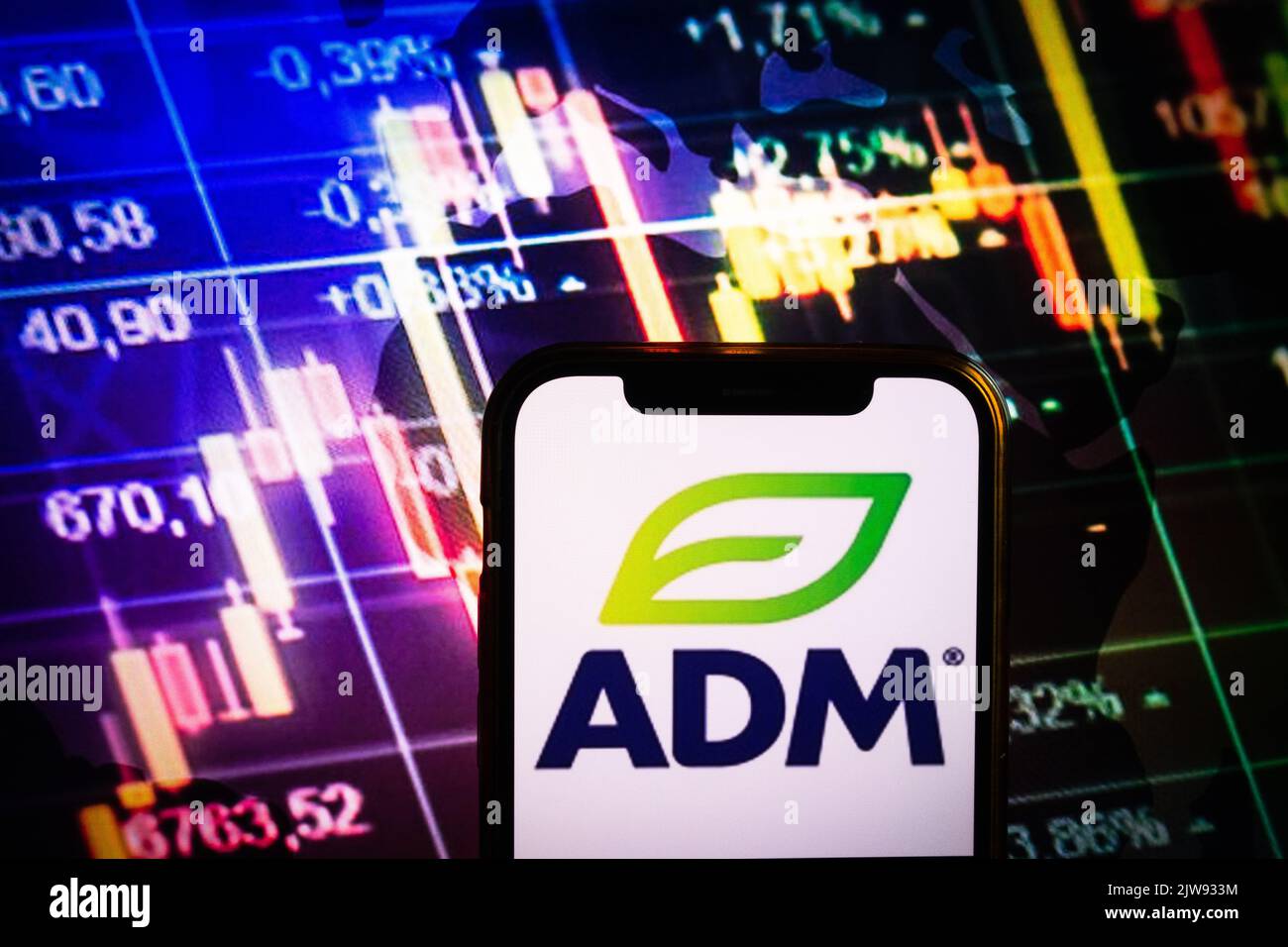 KONSKIE, POLAND - August 30, 2022: Smartphone displaying logo of ADM ...