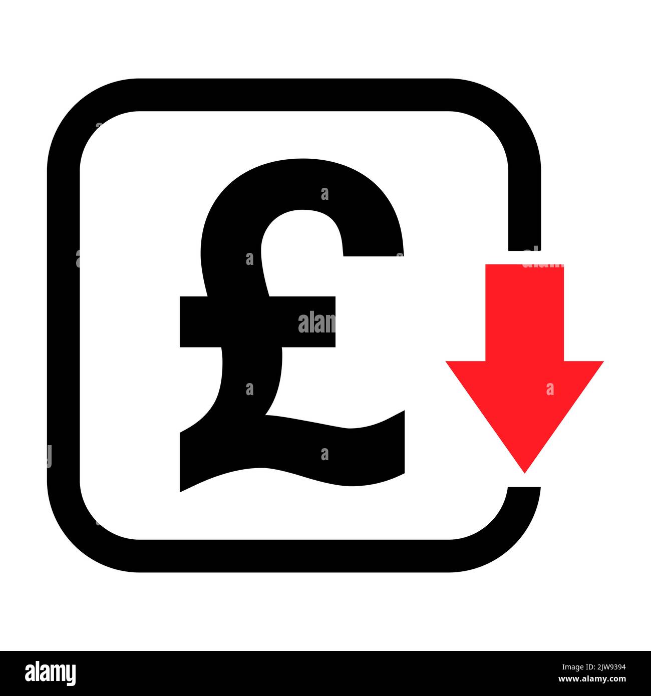 Cost reduction- decrease pound icon. Vector symbol isolated on ...