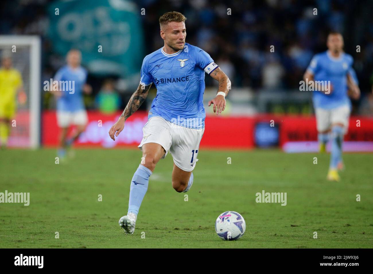 LazioÕs Italian forward Ciro Immobilecontrols the ball during the Serie ...