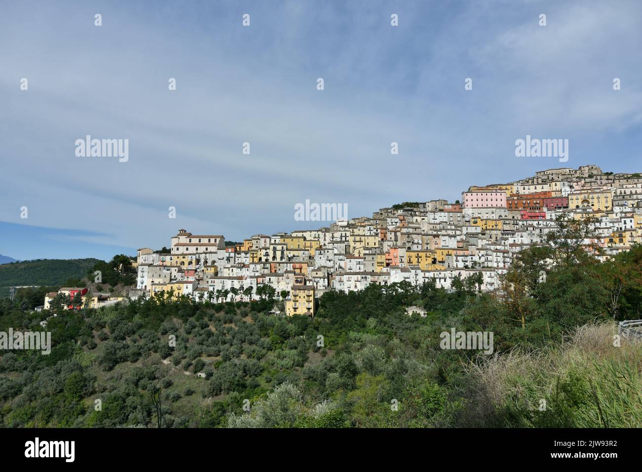 Panoramic view of Calitri, a picturesque village in the province of ...