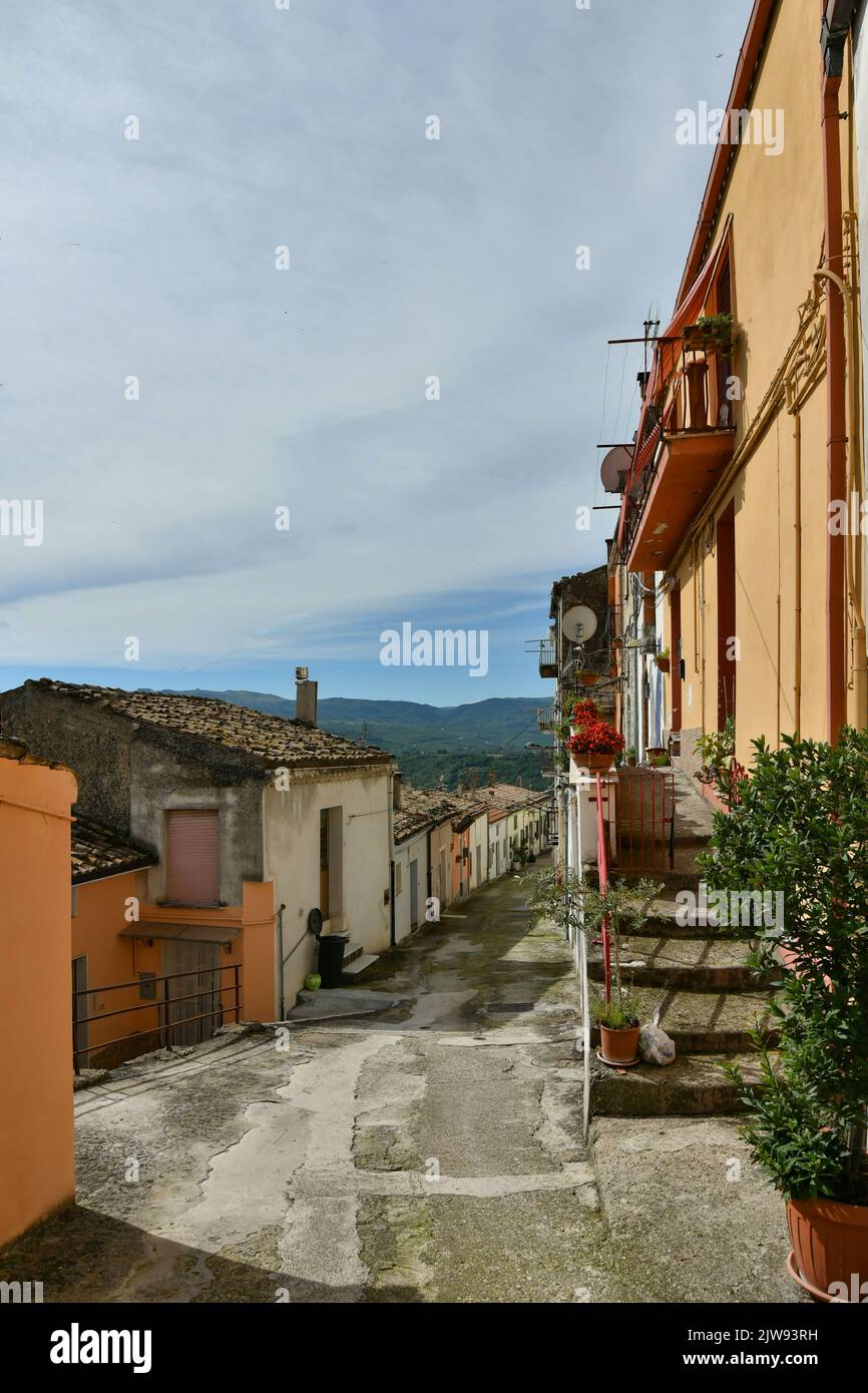 A narrow street in Calitri, a picturesque village in the province of ...