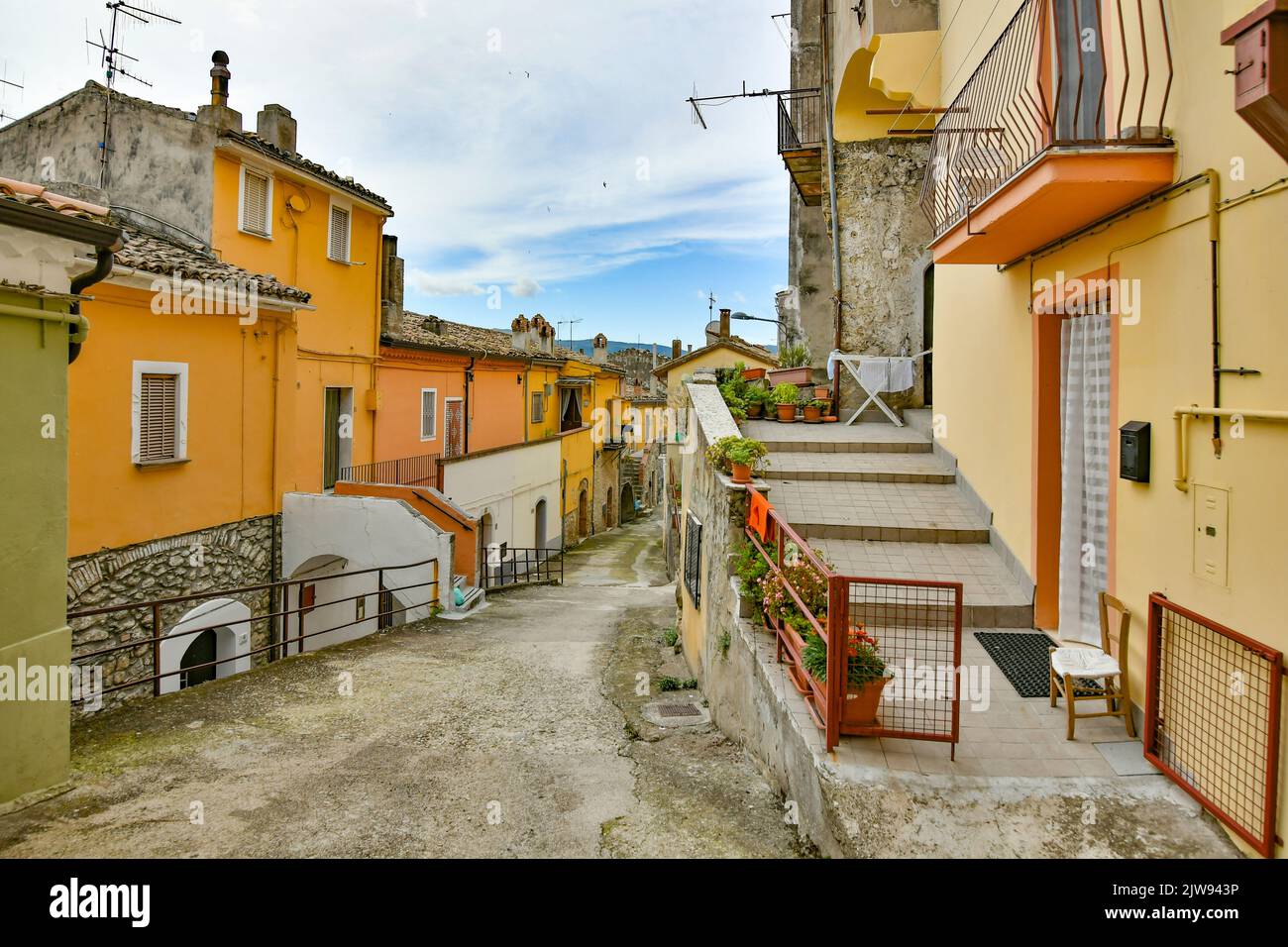 A narrow street in Calitri, a picturesque village in the province of ...