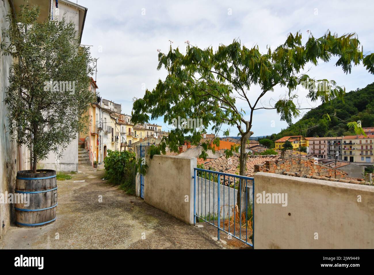 A narrow street in Calitri, a picturesque village in the province of ...