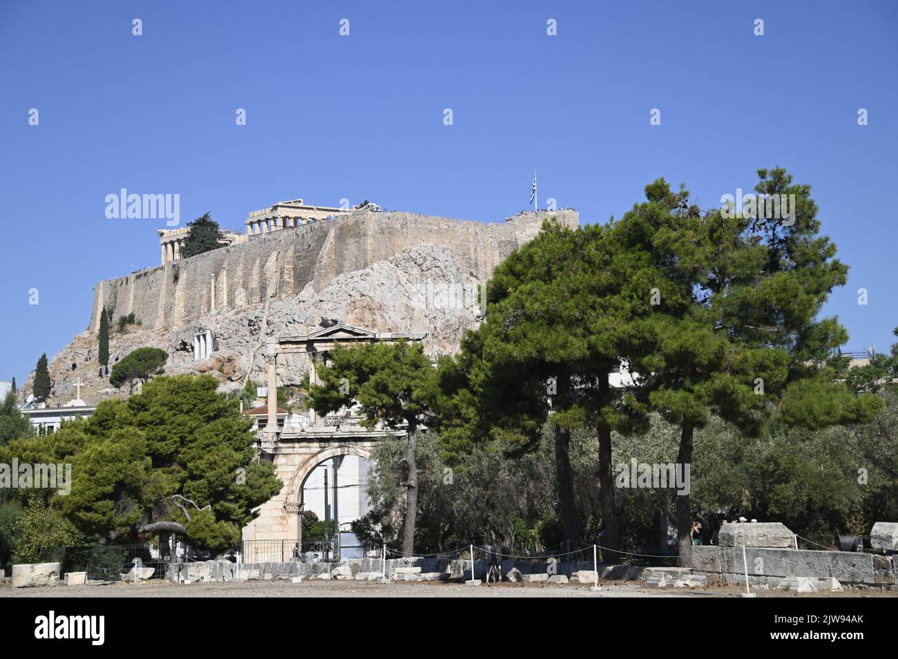 Landscape with scenic view of Acropolis the ancient historic monument ...