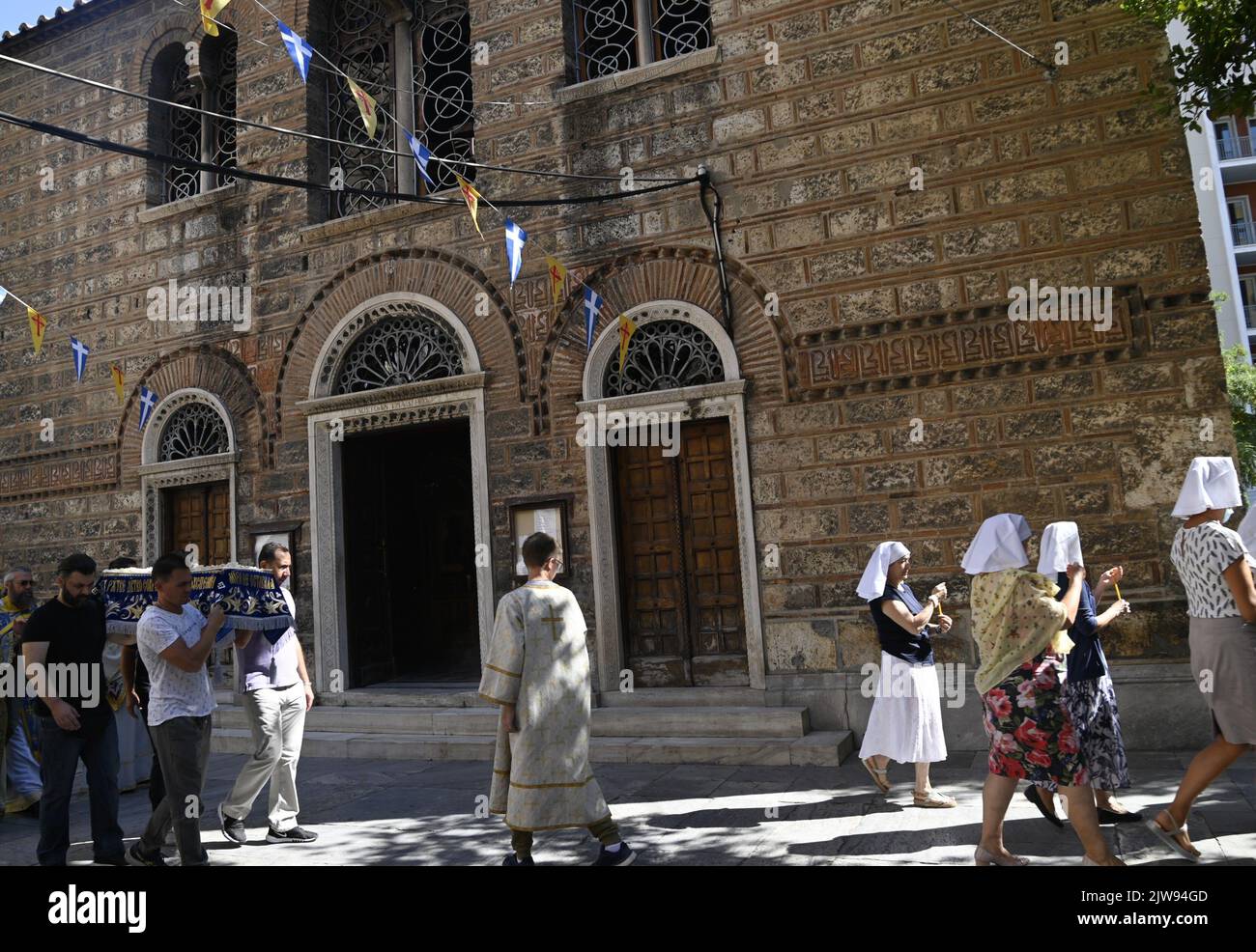 Scenic view of the procession of the icon of Virgin Mary on the grounds ...