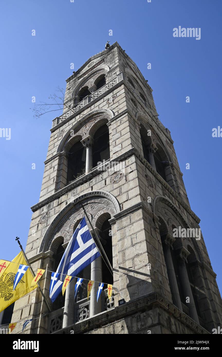 Bell tower view of the historic Russian Byzantine church of Holy ...