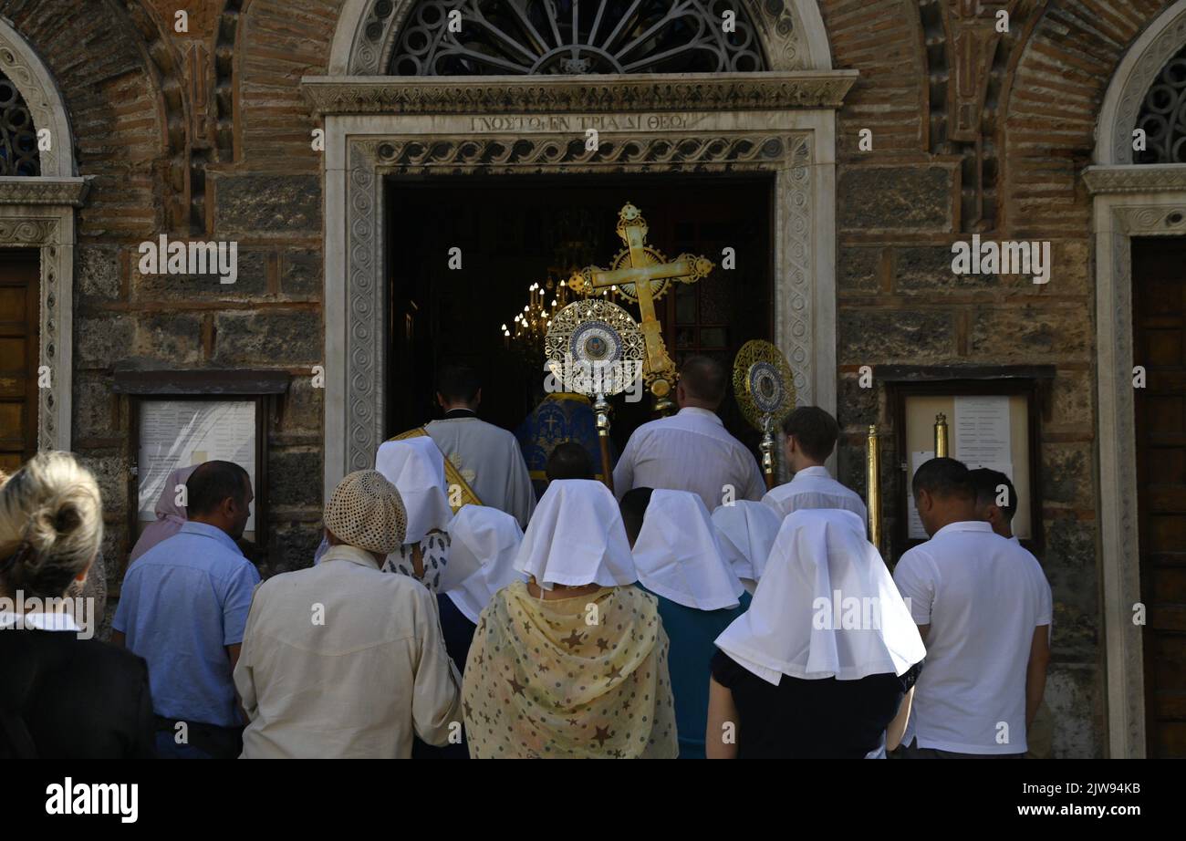 Scenic view of the procession of the icon of Virgin Mary on the grounds ...