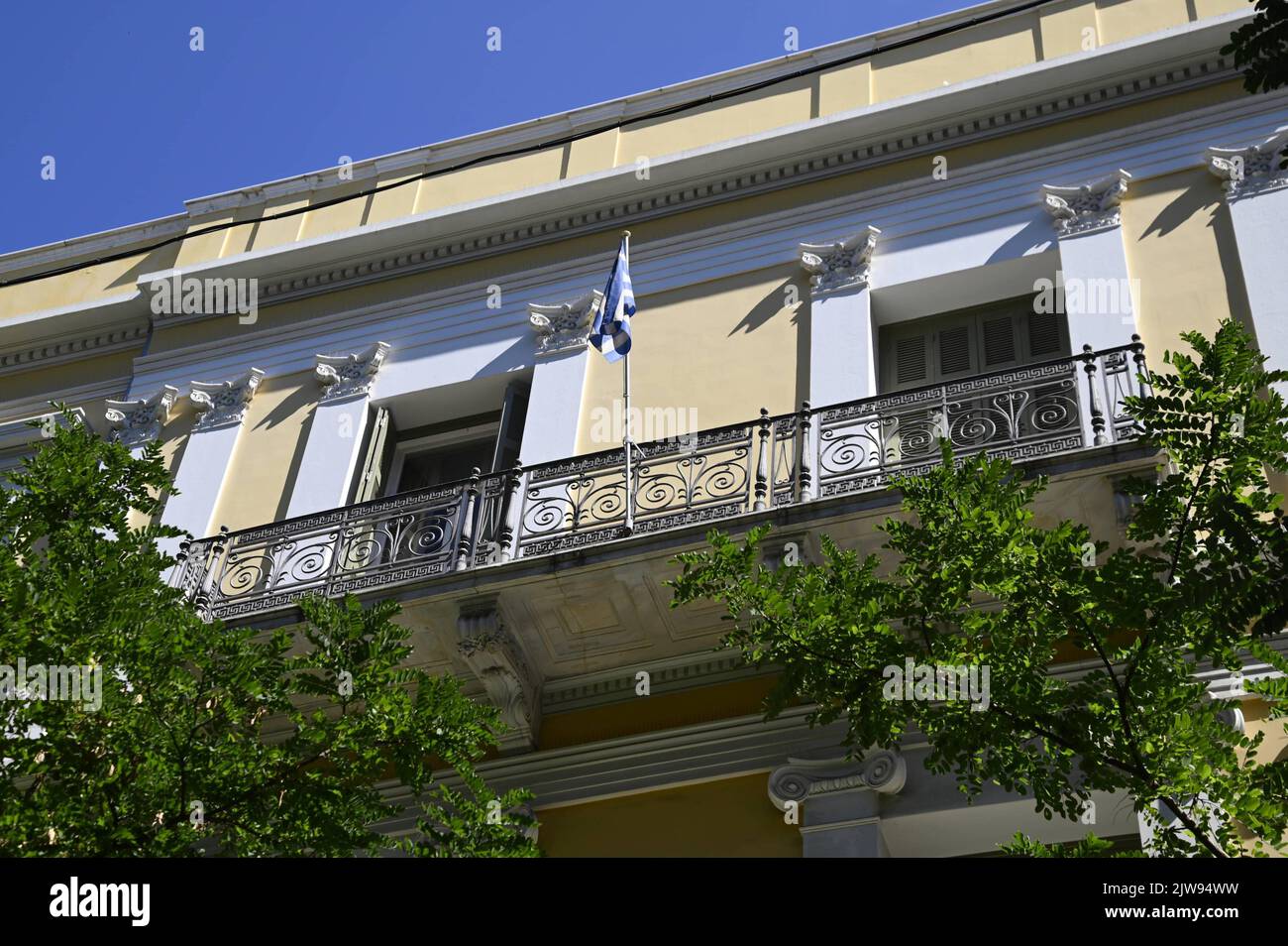 Old Neoclassical building exterior in the historic center of Athens ...