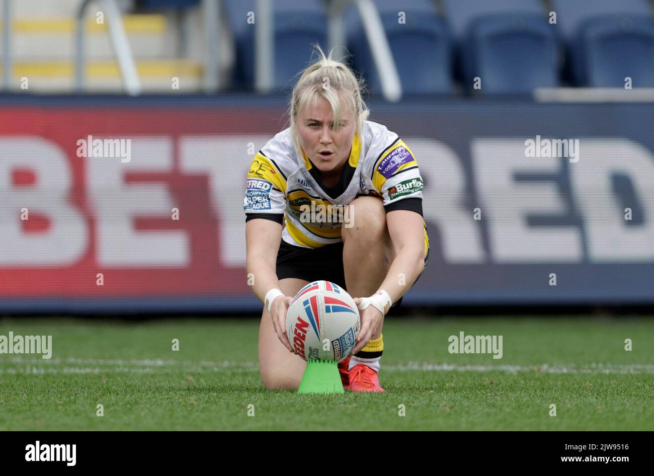 York City Knights’ Tara-Jane Stanley prepares to take a kick during the ...