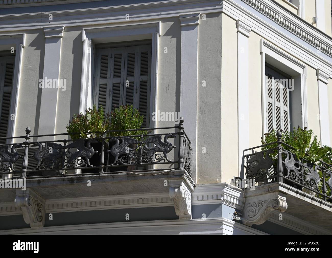 Old Neoclassical building exterior in the historic center of Athens ...