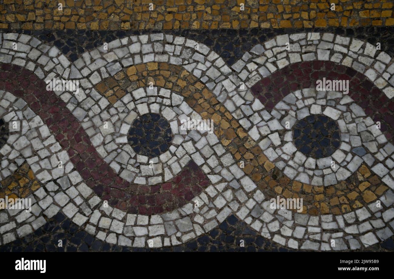 Ancient pebble stone mosaic on the grounds of Aghios Eleutherios a ...