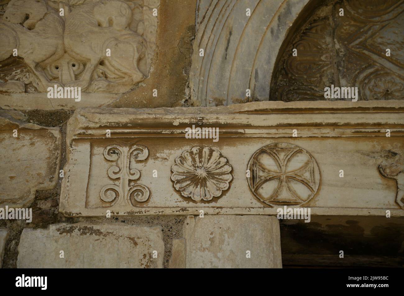 Marble carved architectural detail of Aghios Eleutherios a Byzantine ...