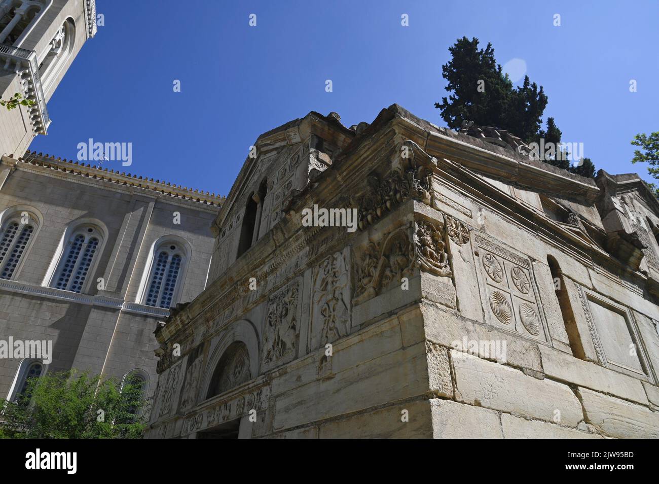Scenic exterior view of Aghios Eleutherios a Byzantine church and ...