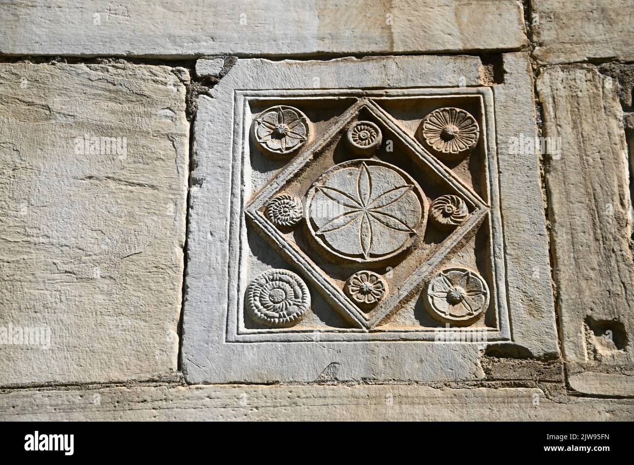 Marble carved architectural detail of Aghios Eleutherios a Byzantine ...