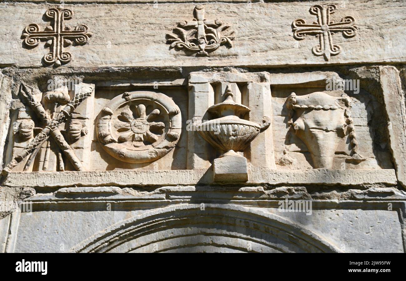 Marble carved architectural detail of Aghios Eleutherios a Byzantine ...