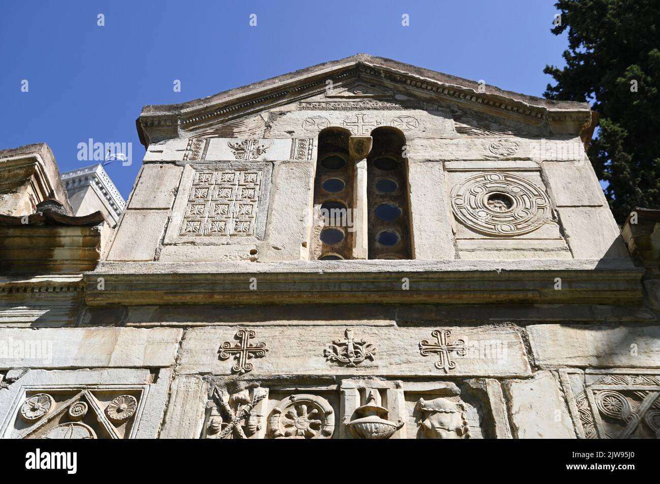 Scenic exterior view of Aghios Eleutherios a Byzantine church and ...