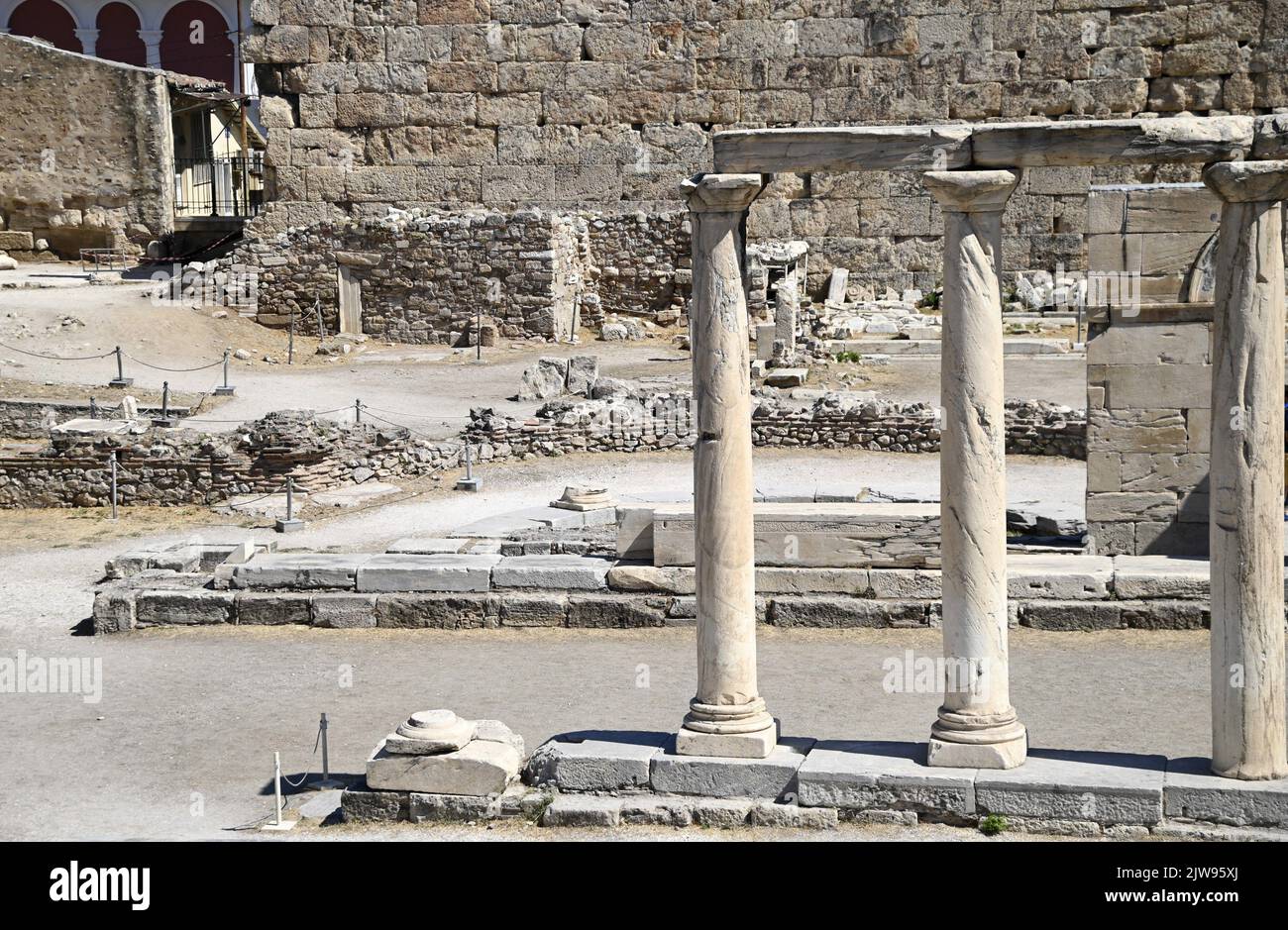 Landscape with scenic view of ancient Doric order columns on the ...