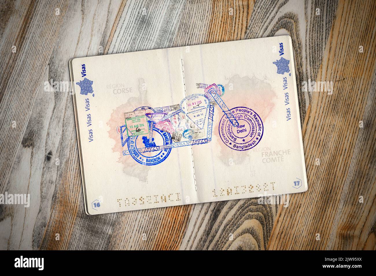 Royal enfield motorcycle made with travel stamps Stock Photo - Alamy