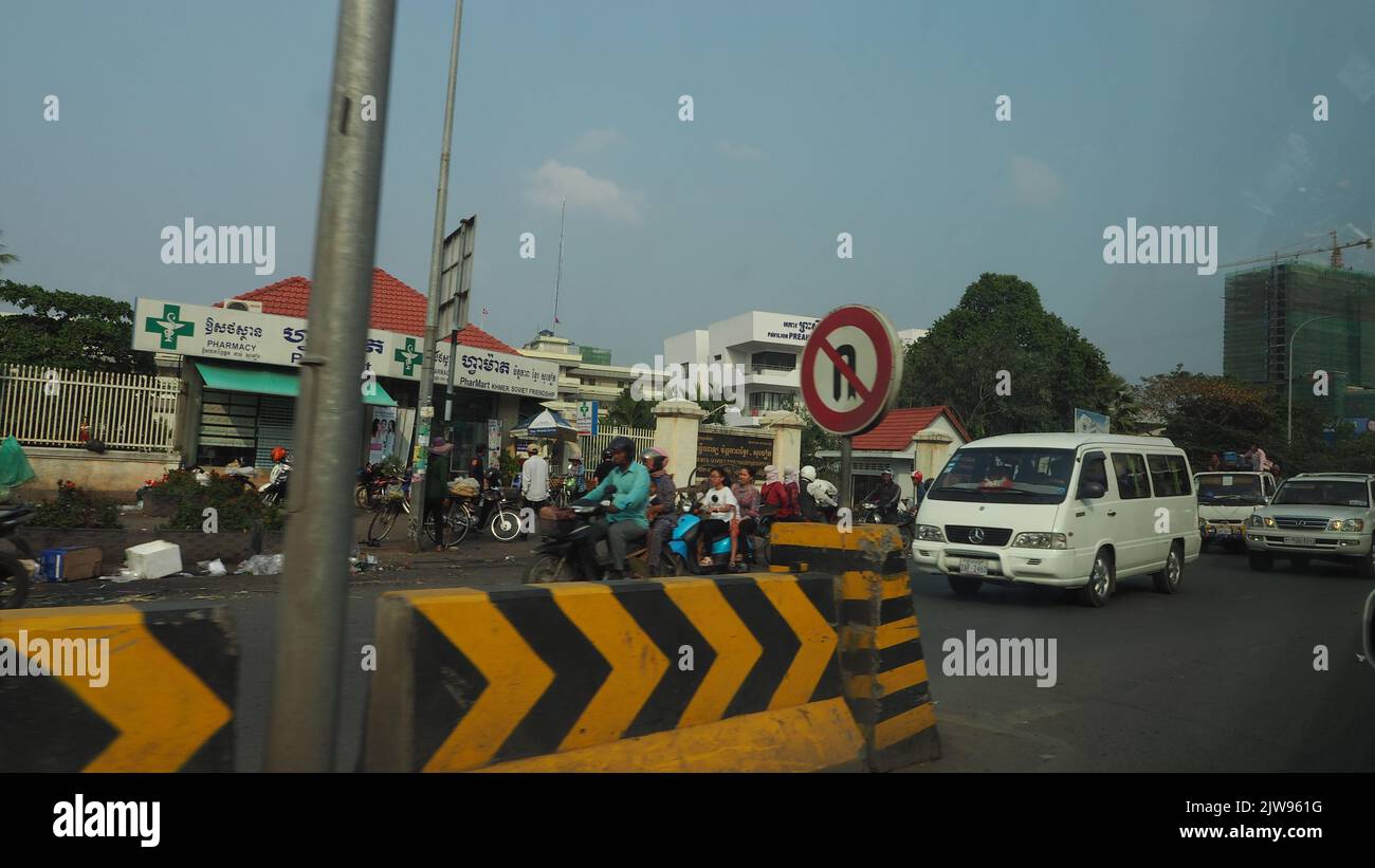 Phnom Penh Cambodia. February 1 2018. Street around Russian Market or ...