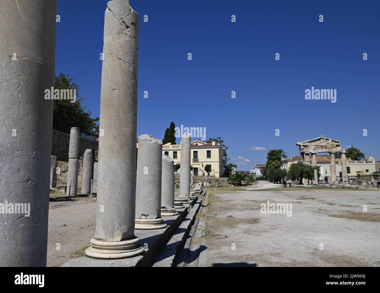 Landscape with scenic view of ancient Doric order columns on the ...