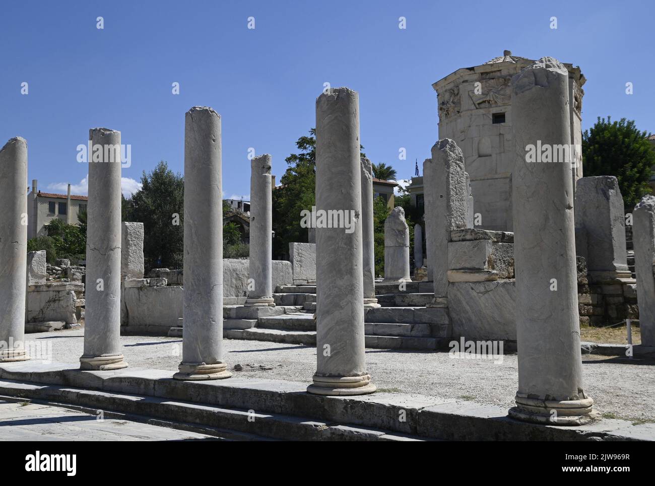 Landscape with scenic view of ancient Doric order columns on the ...
