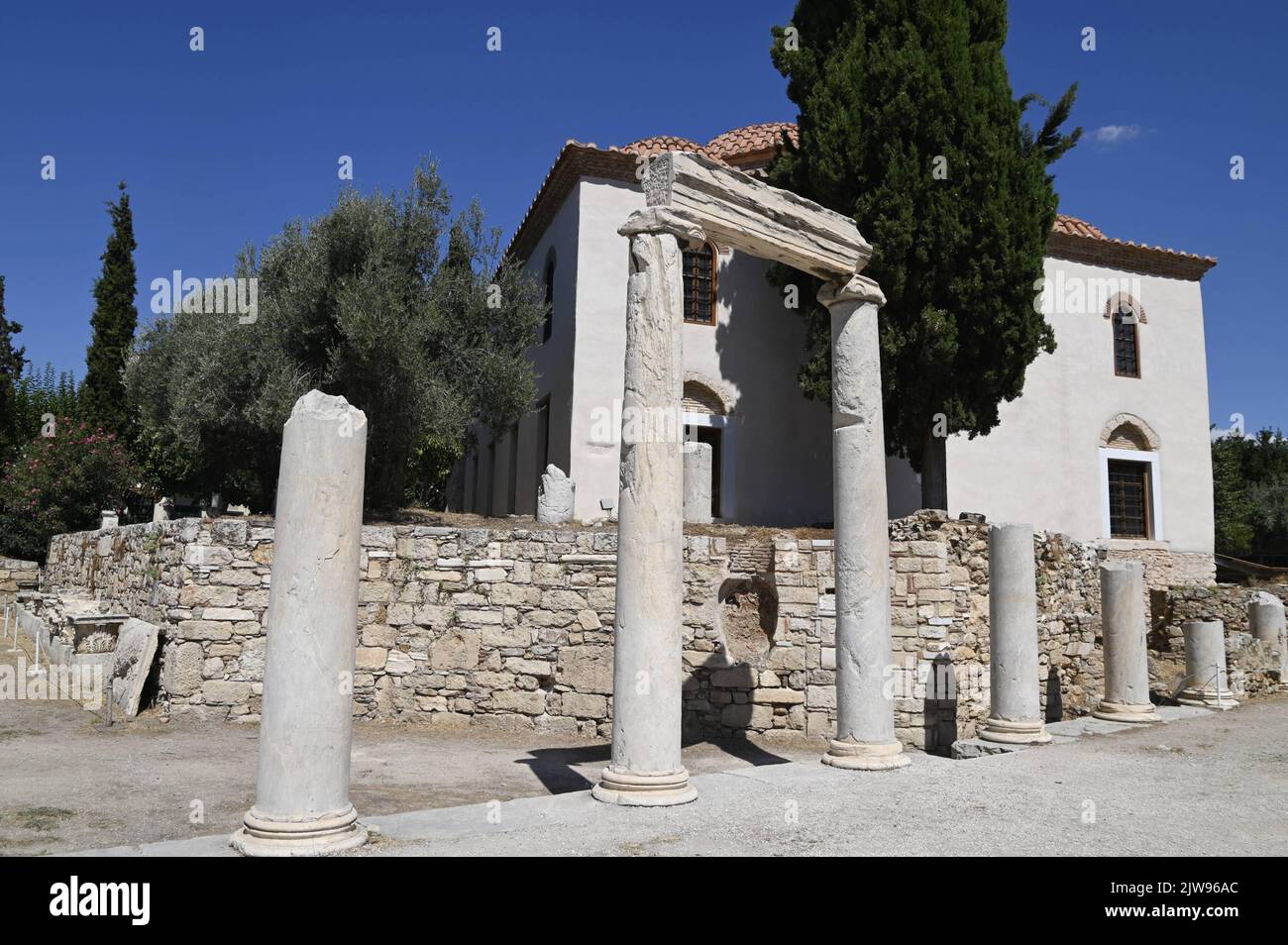 Landscape with scenic view of ancient Doric order columns on the ...
