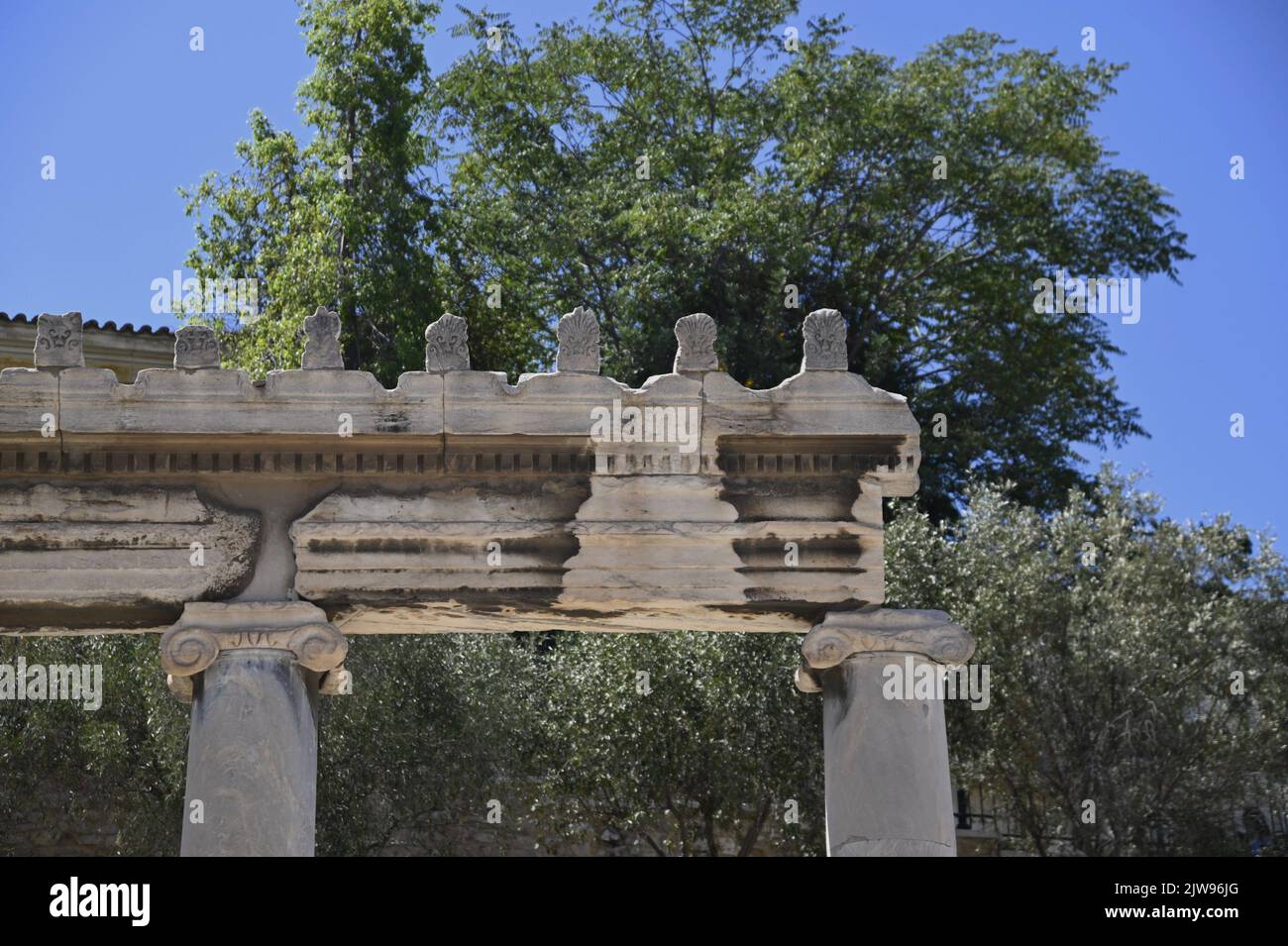 Landscape with scenic view of ancient Doric order columns on the ...