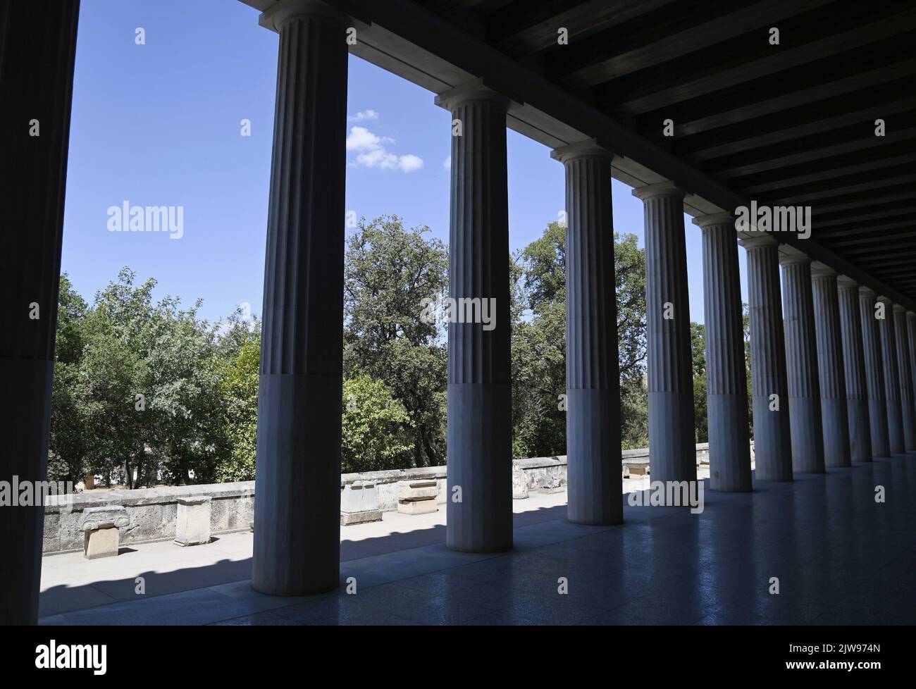 Scenic exterior view of the typical Hellenistic period Stoa of Attalos ...