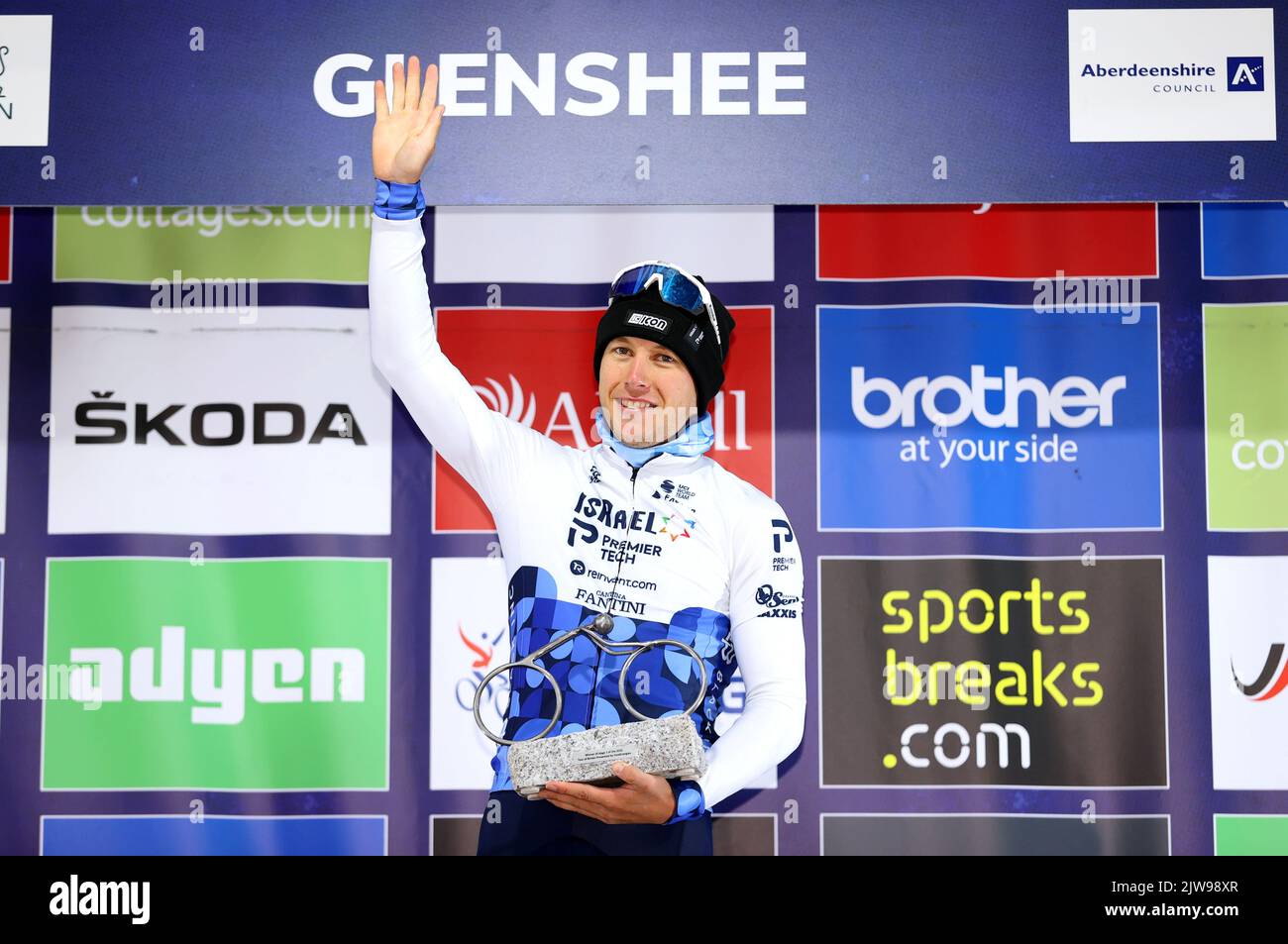 Corbin Strong of team Israel - Premier Tech celebrates on the podium ...