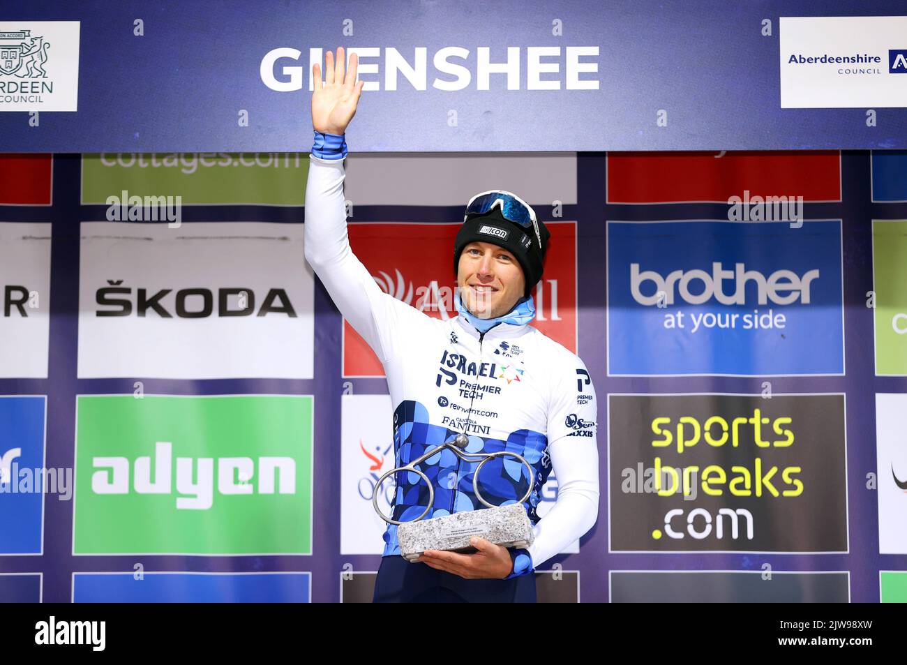 Corbin Strong of team Israel - Premier Tech celebrates on the podium ...