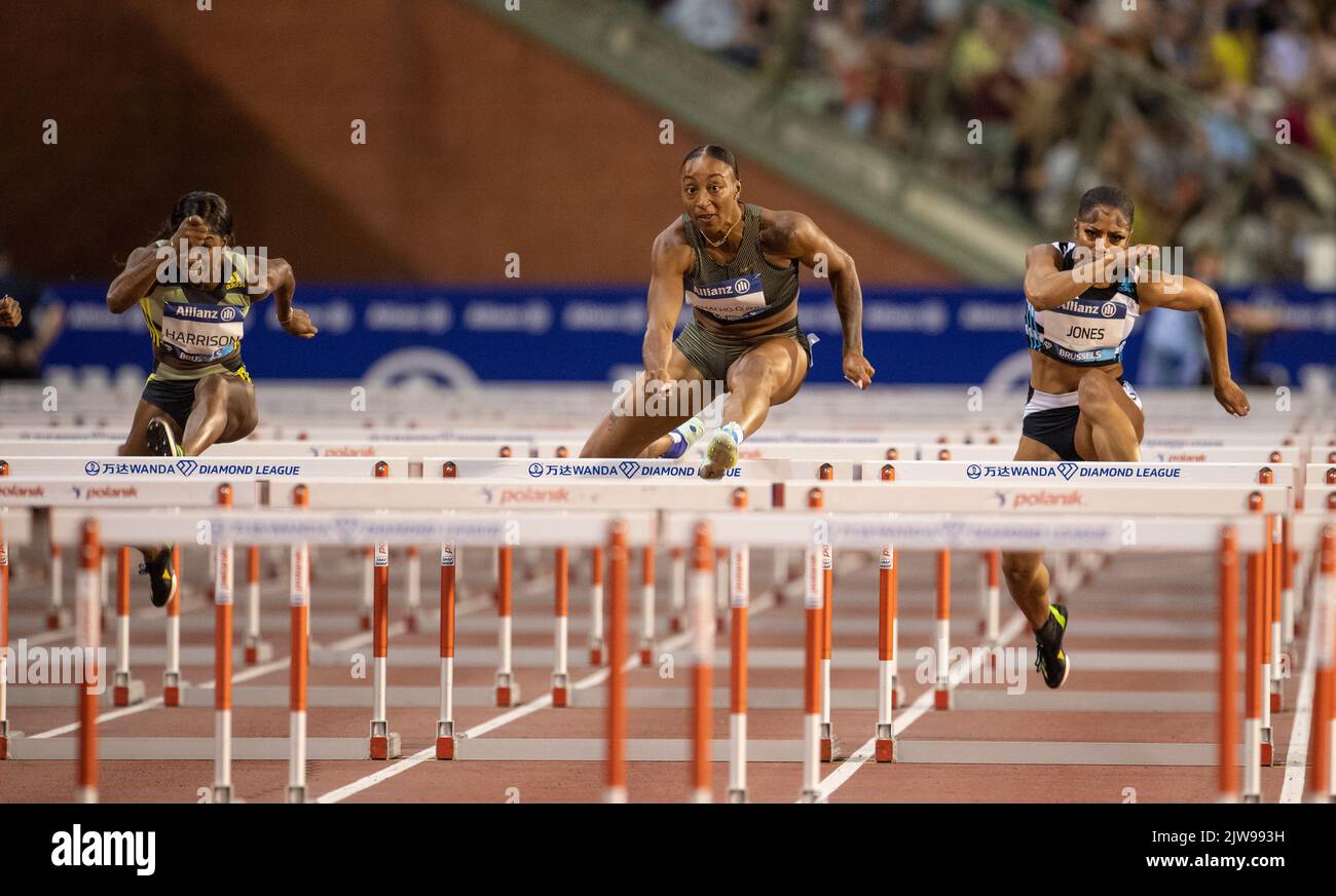 Kendra Harrison, Jasmine Camacho-Quinn and Tia Jones competing in the ...
