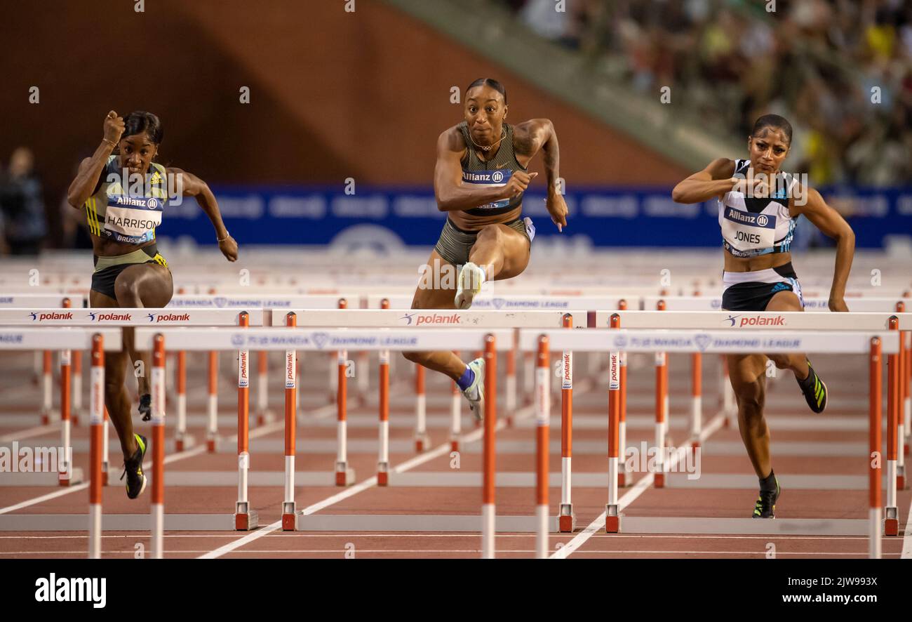 Kendra Harrison, Jasmine Camacho-Quinn and Tia Jones competing in the ...