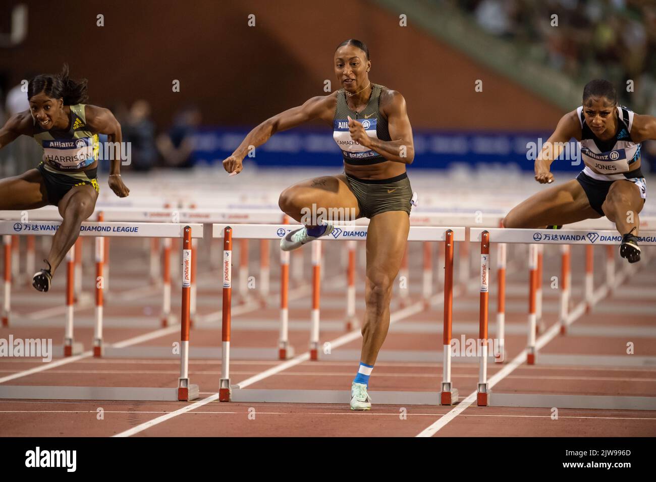 Kendra Harrison, Jasmine Camacho-Quinn and Tia Jones competing in the ...