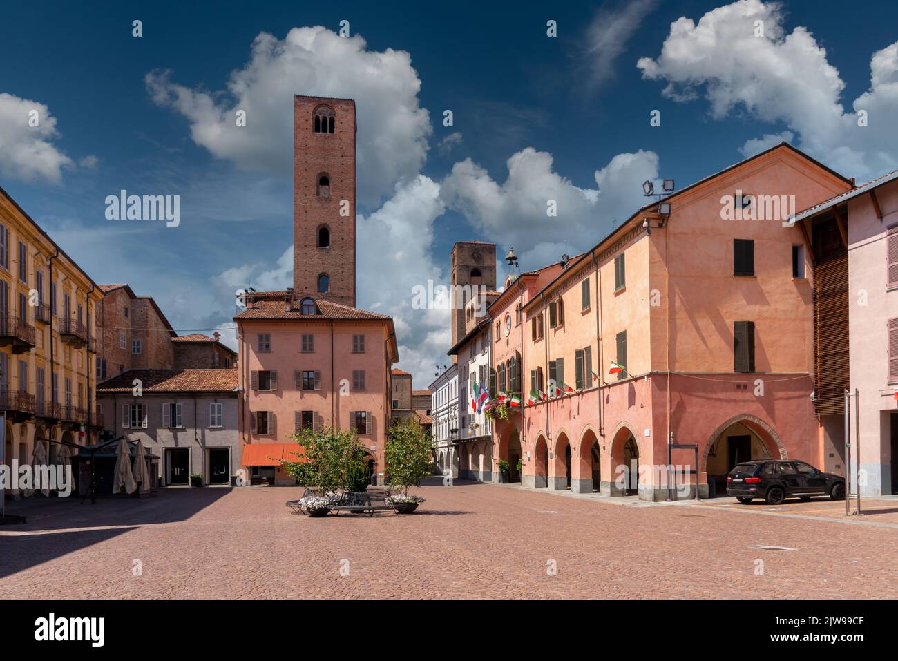 Alba, Langhe, Piedmont, Italy - August 16, 2022: Piazza Risorgimento ...