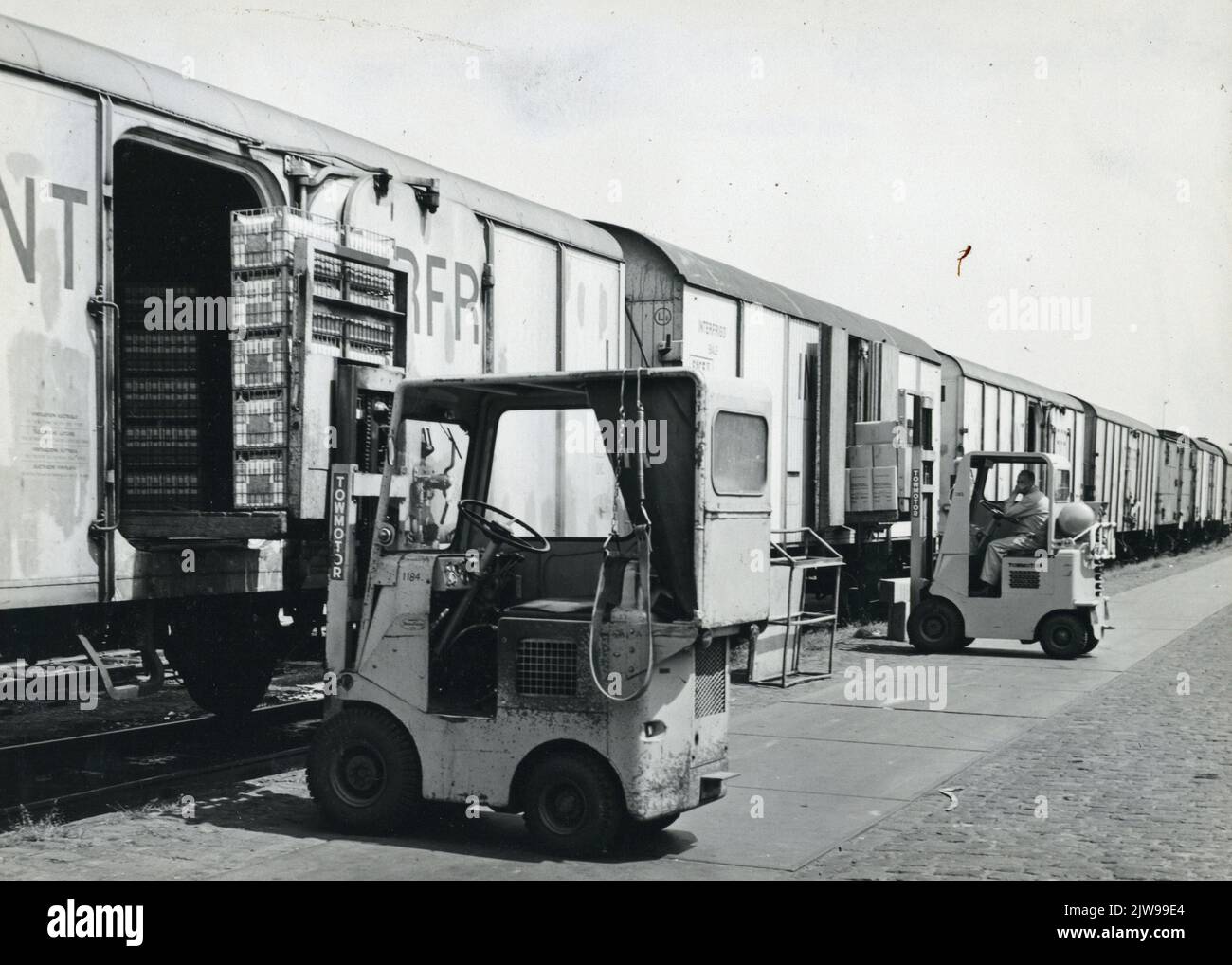Image of the loading of interfrigo refrigerated trucks using forklift ...