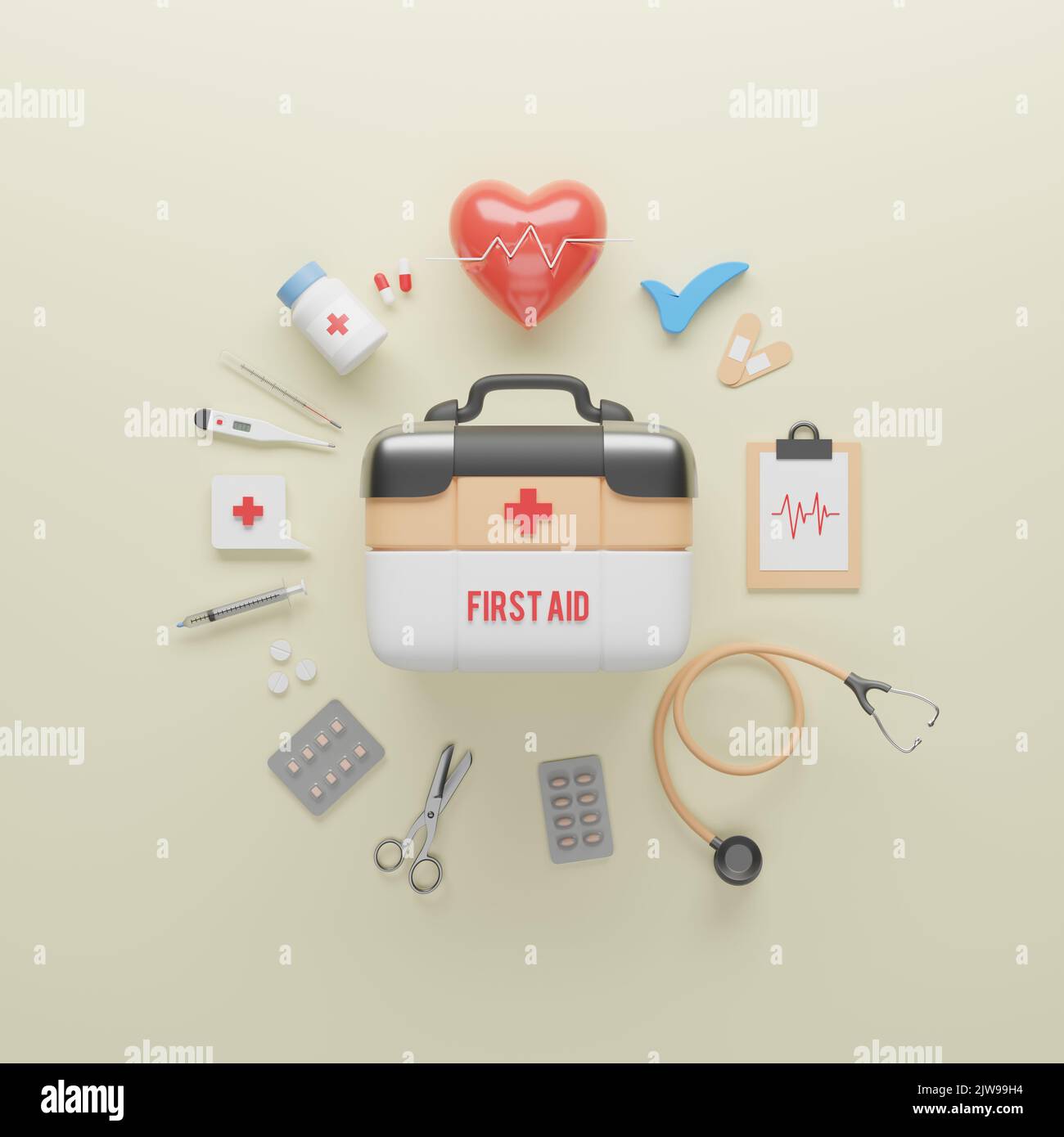 Realistic 3d rendering medical objects set tools and equipment, 3d ...