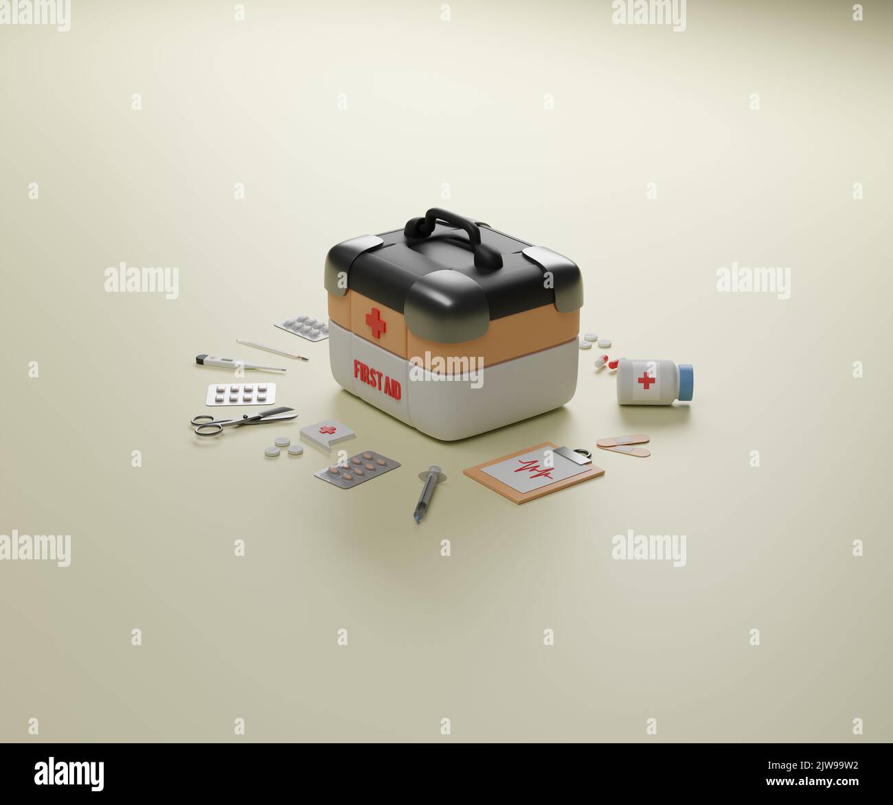 Realistic 3d rendering medical objects set tools and equipment, 3d ...