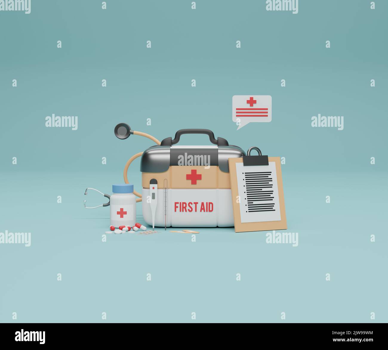 Realistic 3d rendering medical objects set tools and equipment, 3d ...